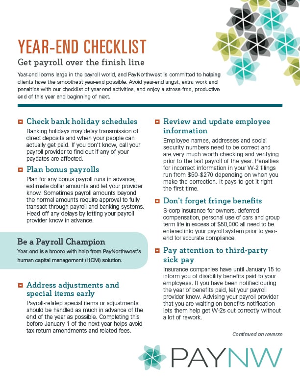 Free Year End Checklist - Get Payroll Over the Finish Line - PayNW